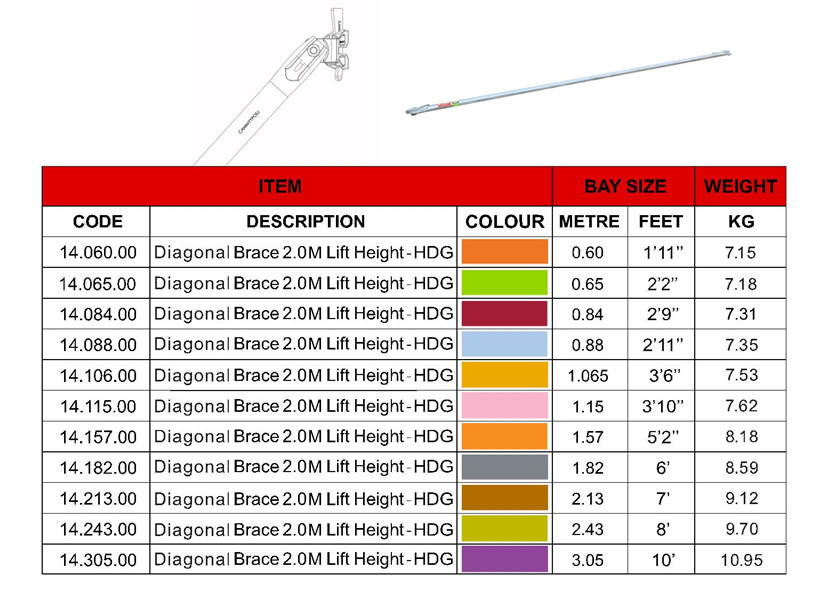 Diagonal Brace – 2.0M Lift Height - Buy Bay Brace, Scaffolding Brace ...